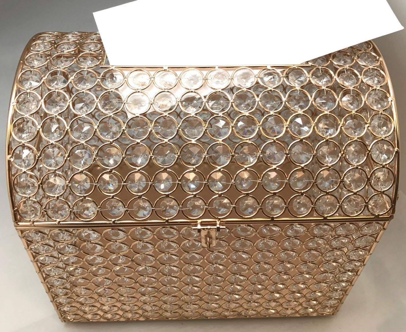 Crystal Money Card Box Wedding Gift Treasure Chest Style - Gold Color with Lock