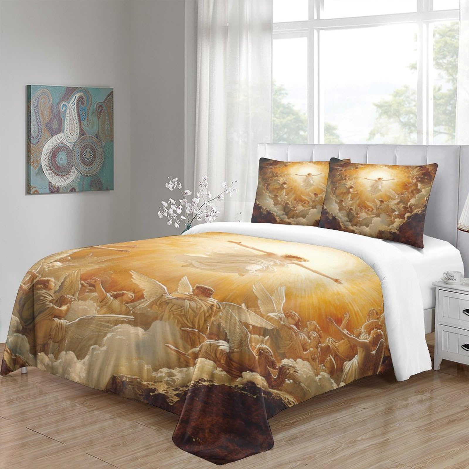 EVMILA Jesus Bedding Set Quilt Cover 3D Printed Duvet Cover Comforter Covers for Childrens and Adults 3 Pieces Microfiber with Pillowcases with Zipper Closure Queen(228x228cm), Style-7