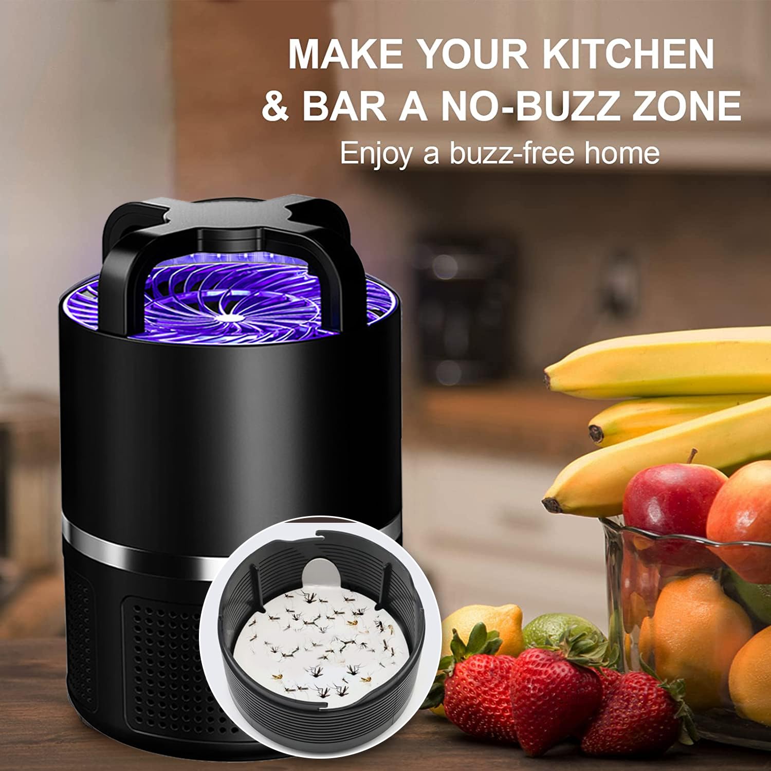 Indoor Insect Trap, Bug Zapper Indoor, Catcher & Killer for Mosquitos, Gnats, Moths, Fruit Flies, Fruit Fly Traps for Home - Fly Traps Indoor with Suction 02, Black