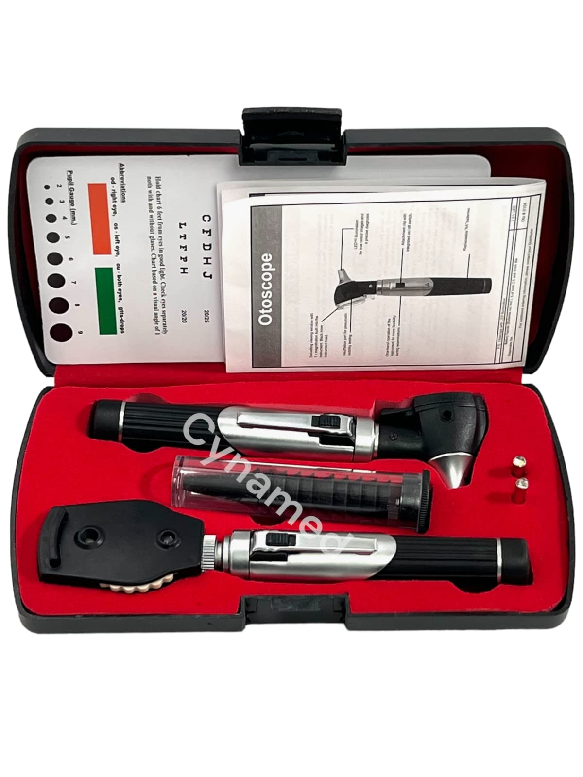 New Premium High Grade Home Use Student Otoscope Set Fiber Optic Digital Bright Led Ear Light Design 4X Magnification with Storage Washable Speculum Tips for Children Adults and Pets Cynamed