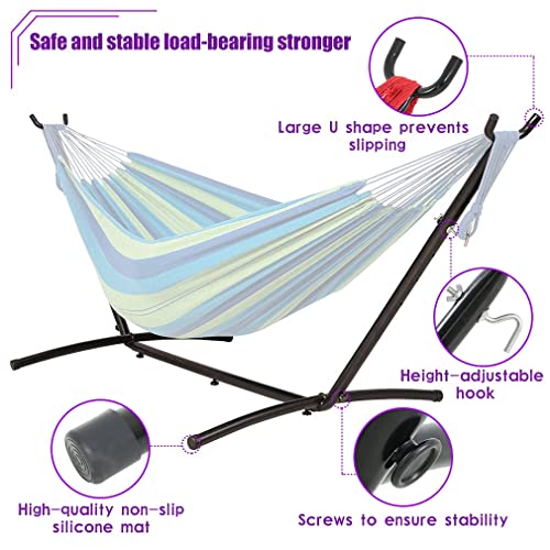 FDW Double Hammock Stands Portable Hammock Stand Heavy Duty Steel Stand for Outdoor Patio or Indoor (Blue)