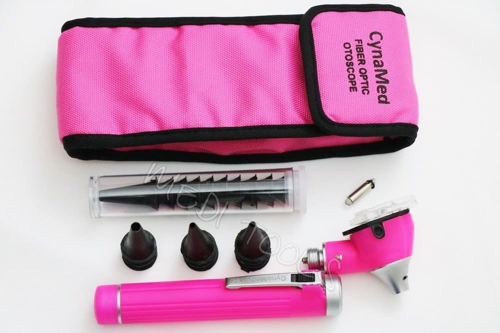 New Premium LED Bright Light Diagnostic Otoscope Pocket Size (Pink) + 1 Free Extra Replacement Bulb