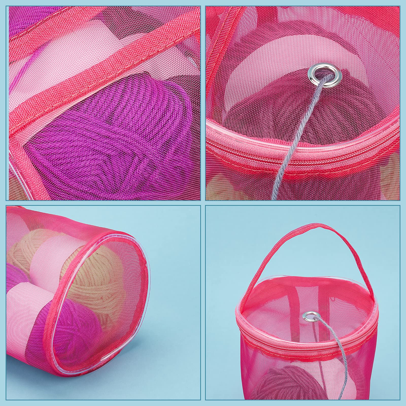 NBEADS 2 Pcs Empty Mesh Yarn Bags, Portable Knitting Bag Organza Storage Cases Tote Bags Crochet Thread Sewing Accessories for Yarn Storage (Fuchsia and Purple)