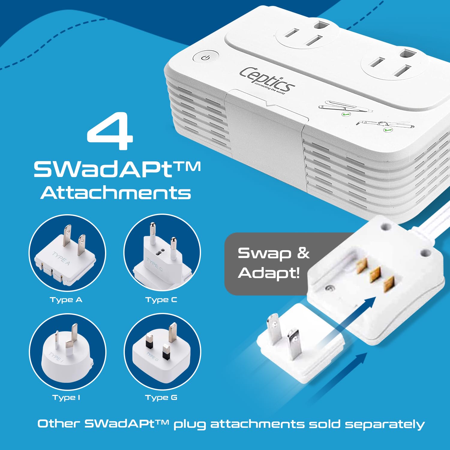 Ceptics 200 W Voltage Converter, Convert 220 V to 110V for Devices Like Curling Iron, Straightener, Chargers, Step Down World Power Plug - 4 USB PD 18W Fast Charging - EU/AU/UK/US Included