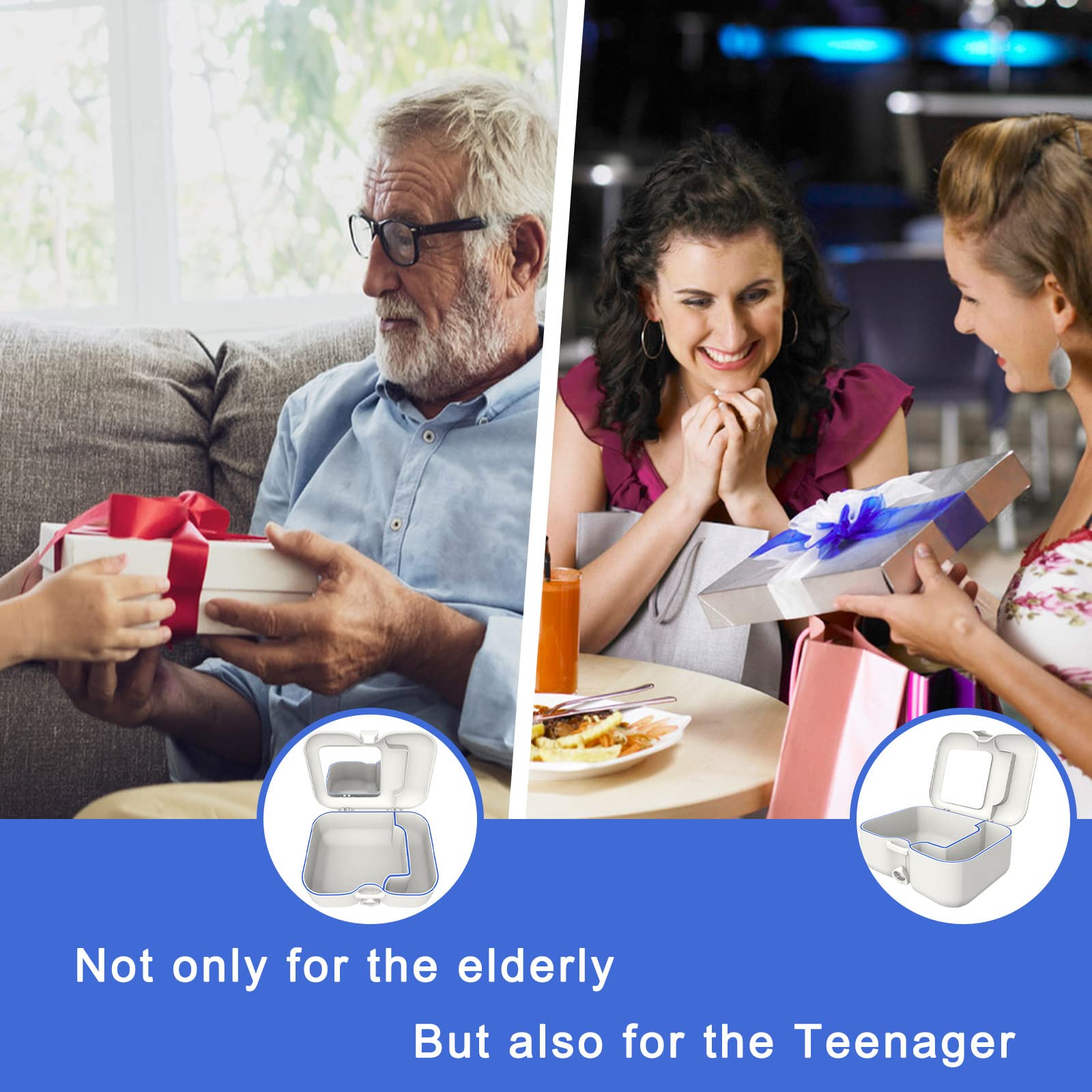 Denture Case,ROTATE COLOR Retainer Cleaner Case with Denture Cleaner Brush & Mirror,Mouth Guard,Night Guard & Retainers,Portable Traveling