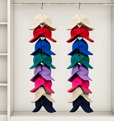 HYDERMUS Hat Rack 2 Pack for 32 Baseball Caps with Adjustable Height Hanging Baseball Hat Organizer for Closet Metal Hat Holder with 32 Clips Hat Storage Hat Hanger for Wall Door Closet 42.5 in