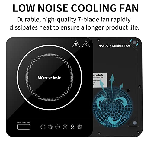 Weceleh Portable Single Induction Cooktop Hot Plate Countertop Burner Cooker 1 Burner, 1800W, 9 Power Levels, 10 Temp Levels, Timer, Auto-Shut-Off, Touch Panel, LED Display, Child Safety Lock, Black
