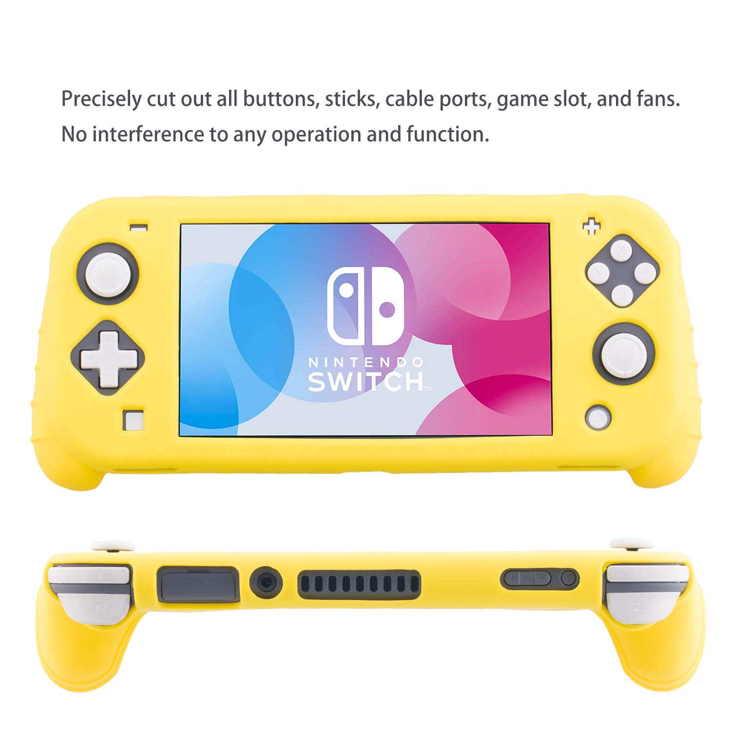YoRHa Handle Grip Soft Silicone Rubber Protective Cover Case (Mango Yellow) x 1 and Thumbsticks x 4 for Nintendo Switch Lite - 9.2019 Slim Model