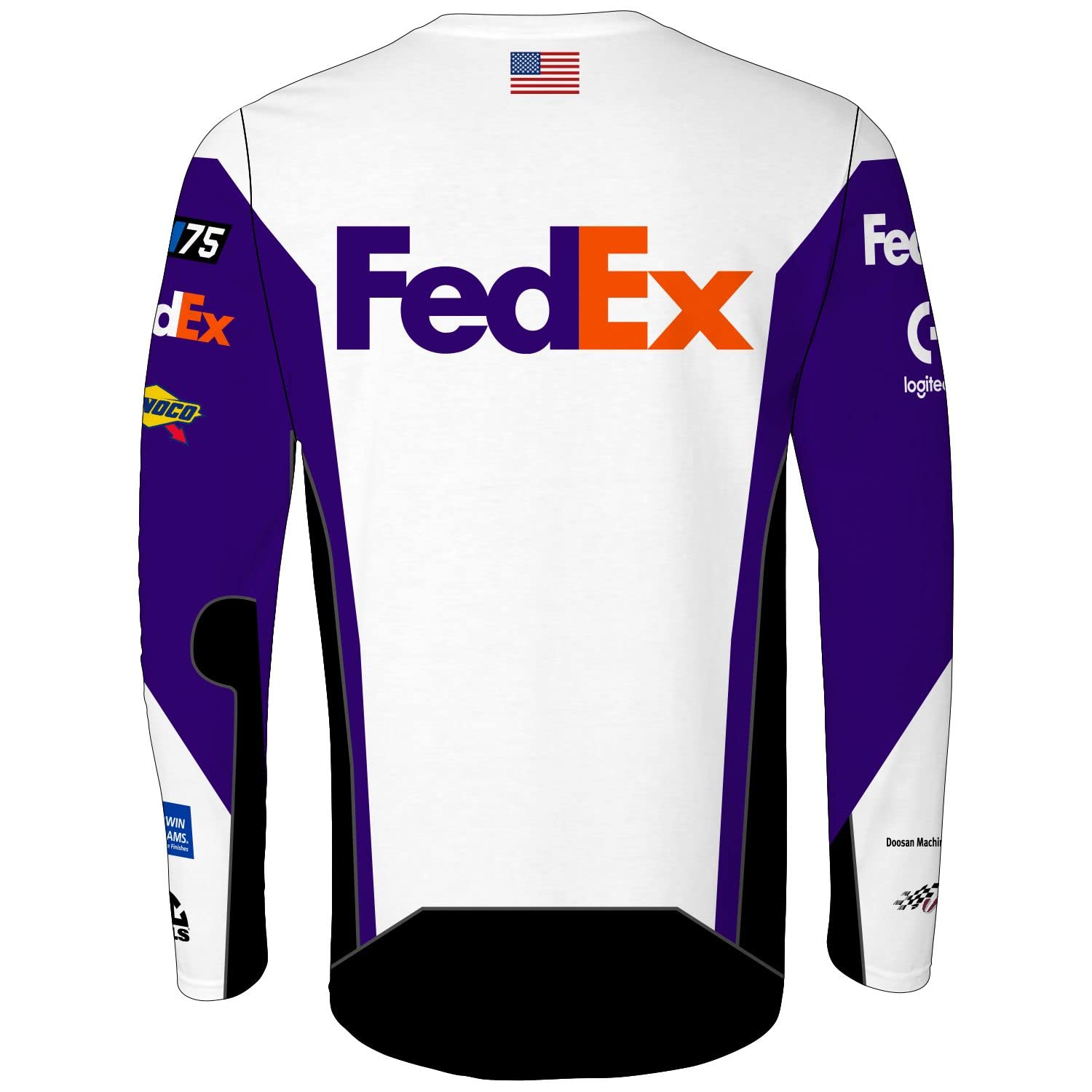 Checkered Flag Sports Denny Hamlin Long Sleeve FedEx Sublimated Uniform Pit Crew T-Shirt White (Large)