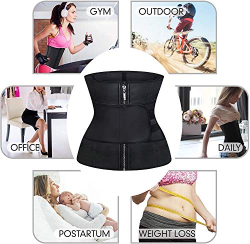 YIANNA Latex Waist Trainer for Women Tummy Control Jsculpt Double Sweat Trimmer Belt Workout Training Sport Girdle, YA2225-Black-S