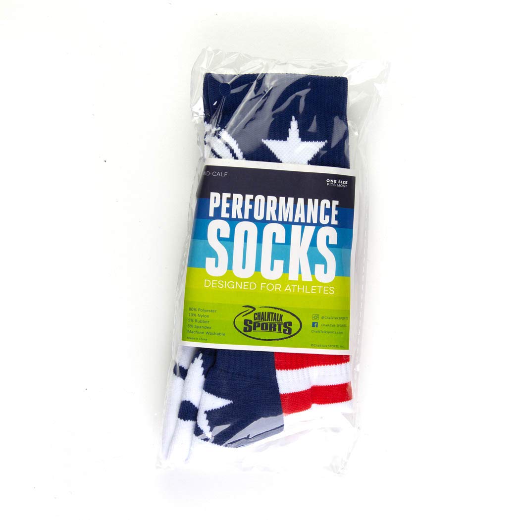 ChalkTalkSPORTS Volleyball Woven Mid-Calf Socks | USA | Red & White & Blue