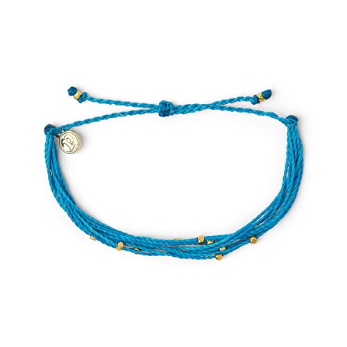 Pura Vida Original Rose Gold Malibu Bracelet - 100% Waterproof, Adjustable Band - Coated Brand Charm, Blue