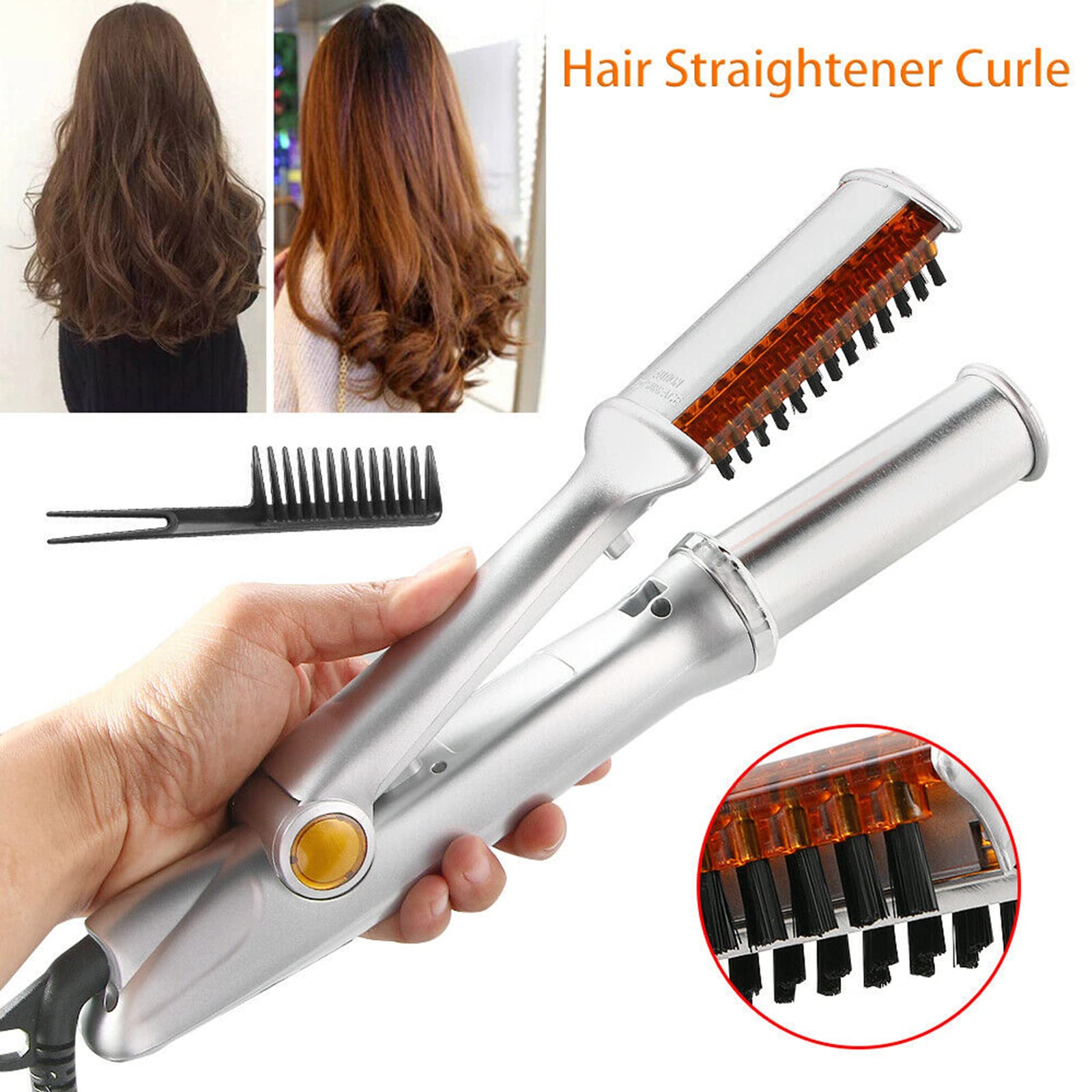 DENZED Automatic Curling Iron, Professional Hair Straightening Iron Curling Iron Straightener and Curler Styler 3 in 1 Multi Hair Styling Tool Flat Iron with Brush