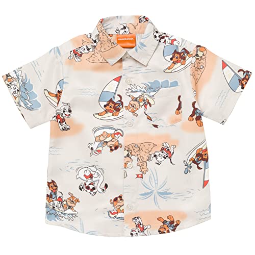 Paw Patrol Rubble Marshall Chase Little Boys Hawaiian Button Down Shirt Khaki 7-8