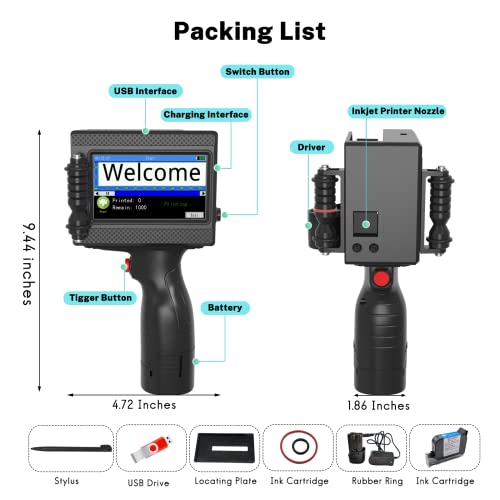 Portable upgrading handheld inkjet printer ZK-1690 with 4.3 Inch Touch Screen Quick-Drying Handheld Inkjet Printer (Support 22 Languages Including English, German, French, Japanese, Italian, etc.)