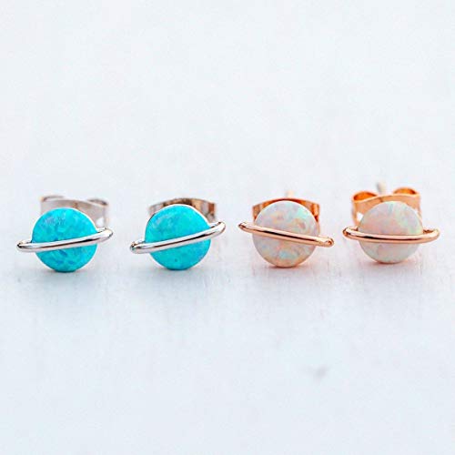 Pura Vida Rose Gold Opal Saturn Earrings - White Synthetic Stone, Sterling Silver Posts - 1 Pair
