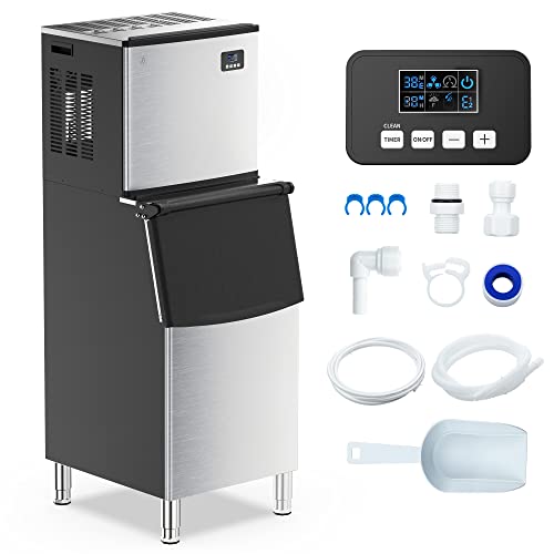 Zstar Commercial Ice Machine, 350 Lbs/24H Ice Maker Machine with 220 Lbs Ice Storage, Industrial Air Cooled Modular Ice Machine, Freestanding Stainless Steel Ice Maker for Commercial and Home Use