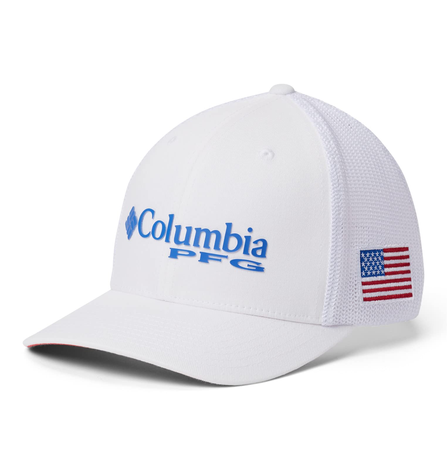 Columbia Unisex Pfg Mesh Ball Cap, White, Vivid Blue, Usa Flag, Large/X-Large
