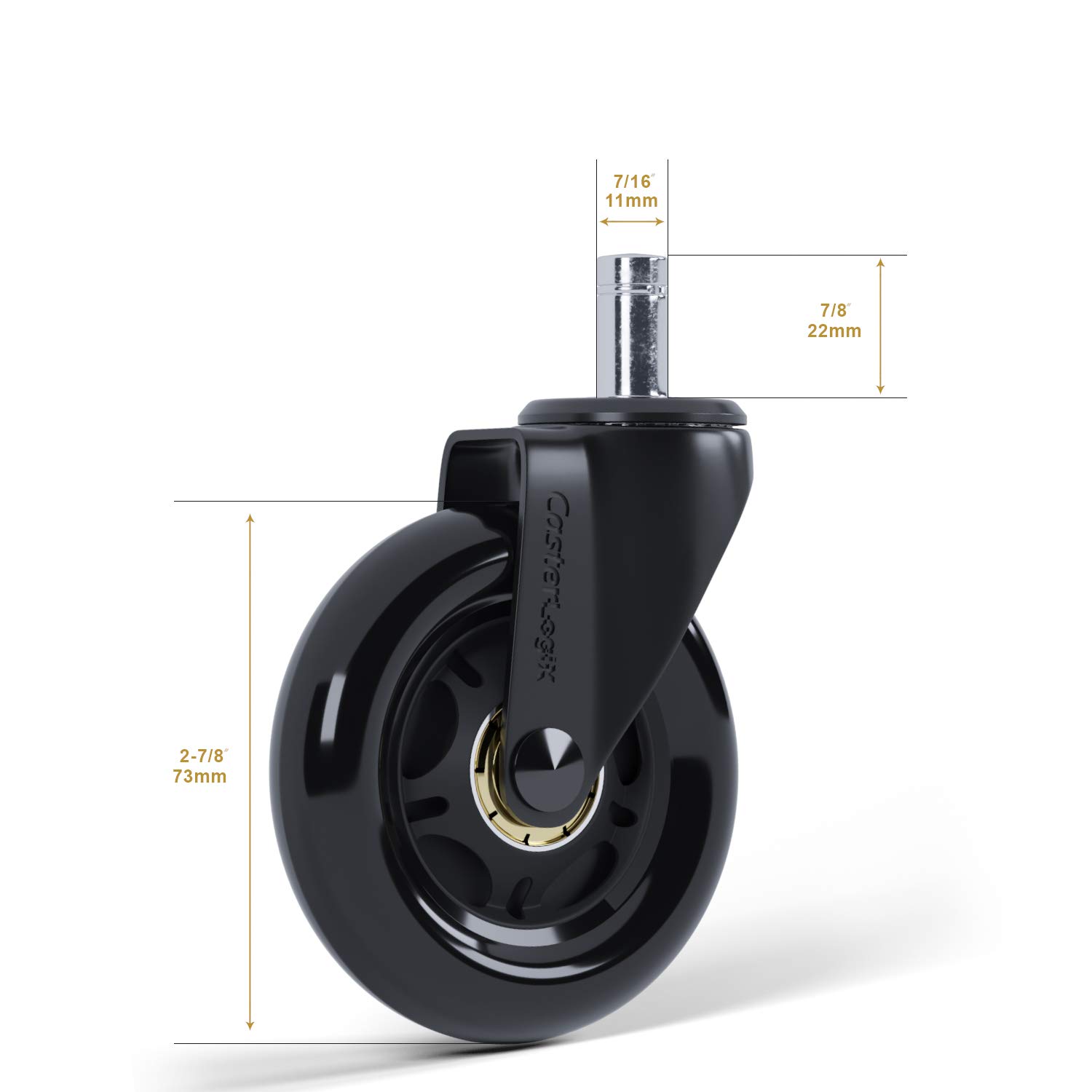 Office Chair Caster Wheels (Set of 5) [Heavy Duty, Soft Rubber, Fully Safe for All Floors incl. Hard-Wood] Desk Chair Roller Style Caster Wheel Replacement - Black Color
