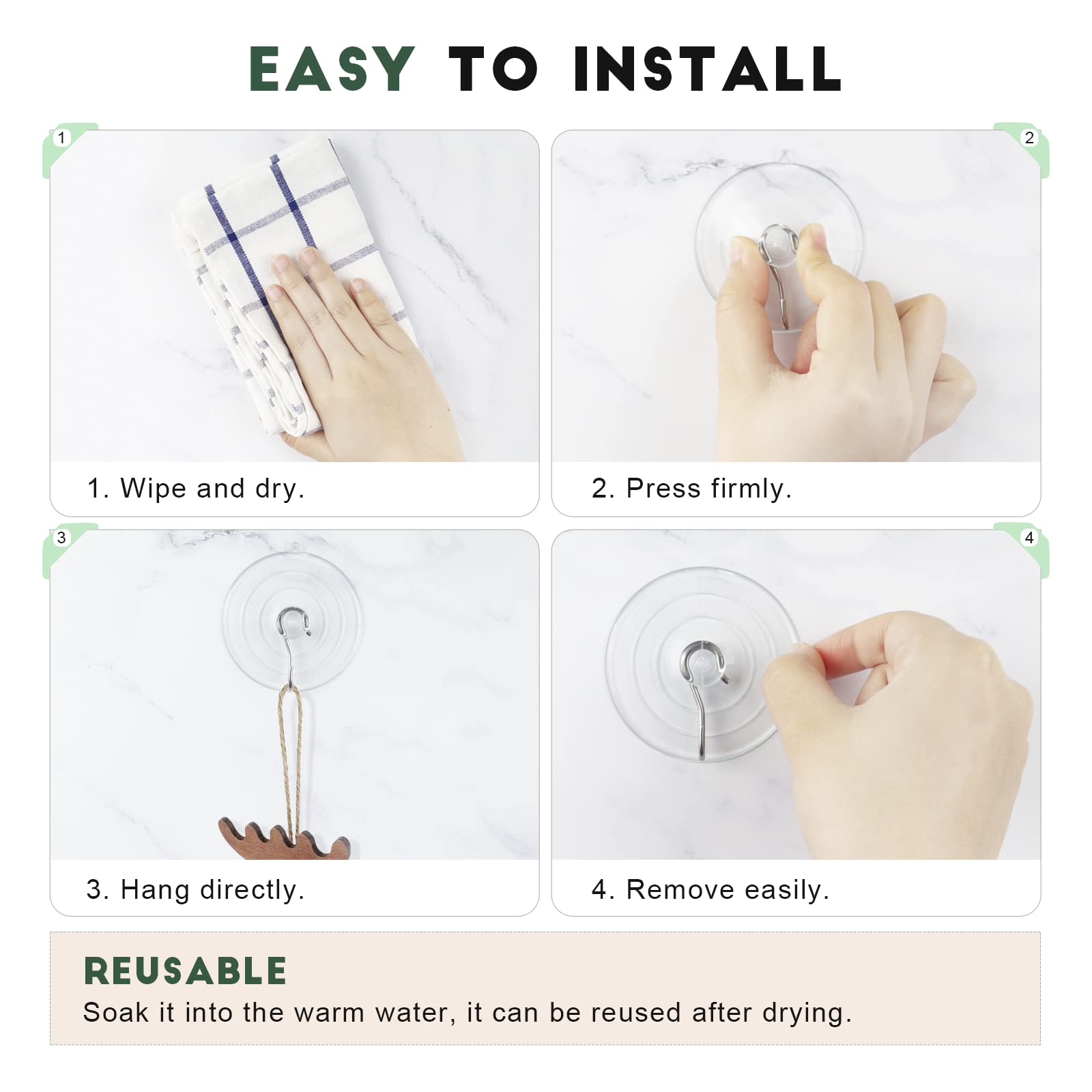 RELBRO Suction Cup Hooks, 10 Pcs Clear Suction Cups with Metal Hooks Combo Set Removable Shower Window Glass Door Suction Cup Hangers for Bathroom Kitchen Wreath - 4 Large 4 Medium 2 Small