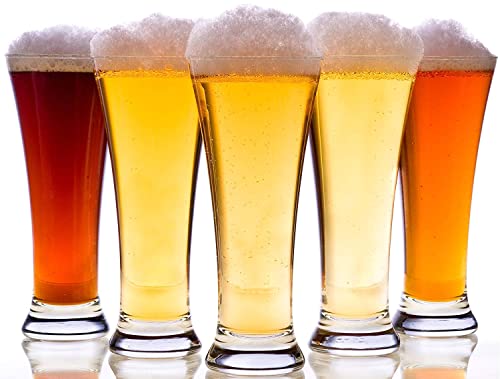 Circleware Quench Beer Drinking Glasses, Set of 4, Home & Kitchen Entertainment Dinnerware Highball Glassware for Water, Wine, Juice and Best Bar Liquor Dining Decor Beverage, 11.8 oz, Clear