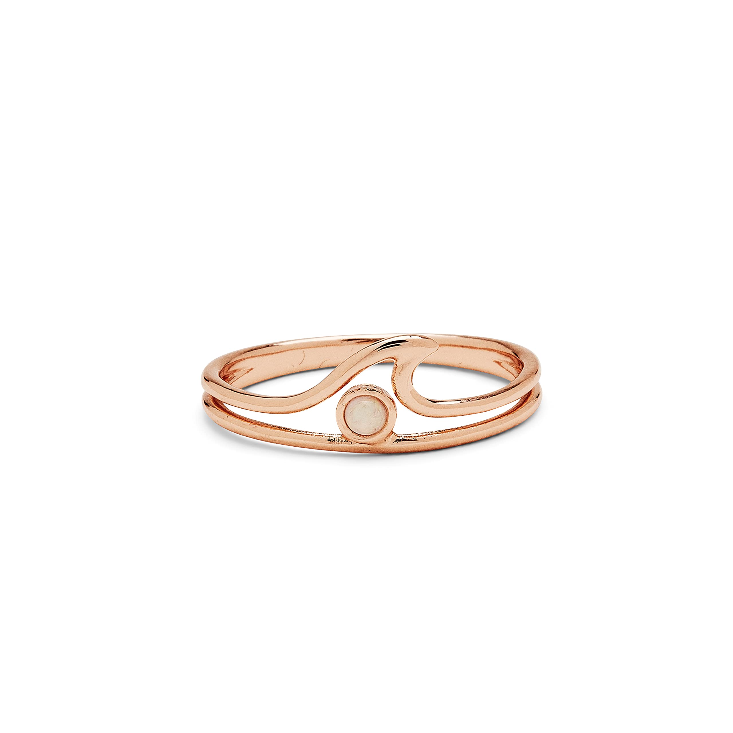 Pura Vida Rose Gold-Plated Opal Wave Ring w/White Stone - Brass Base, Stylish Design - Size 7