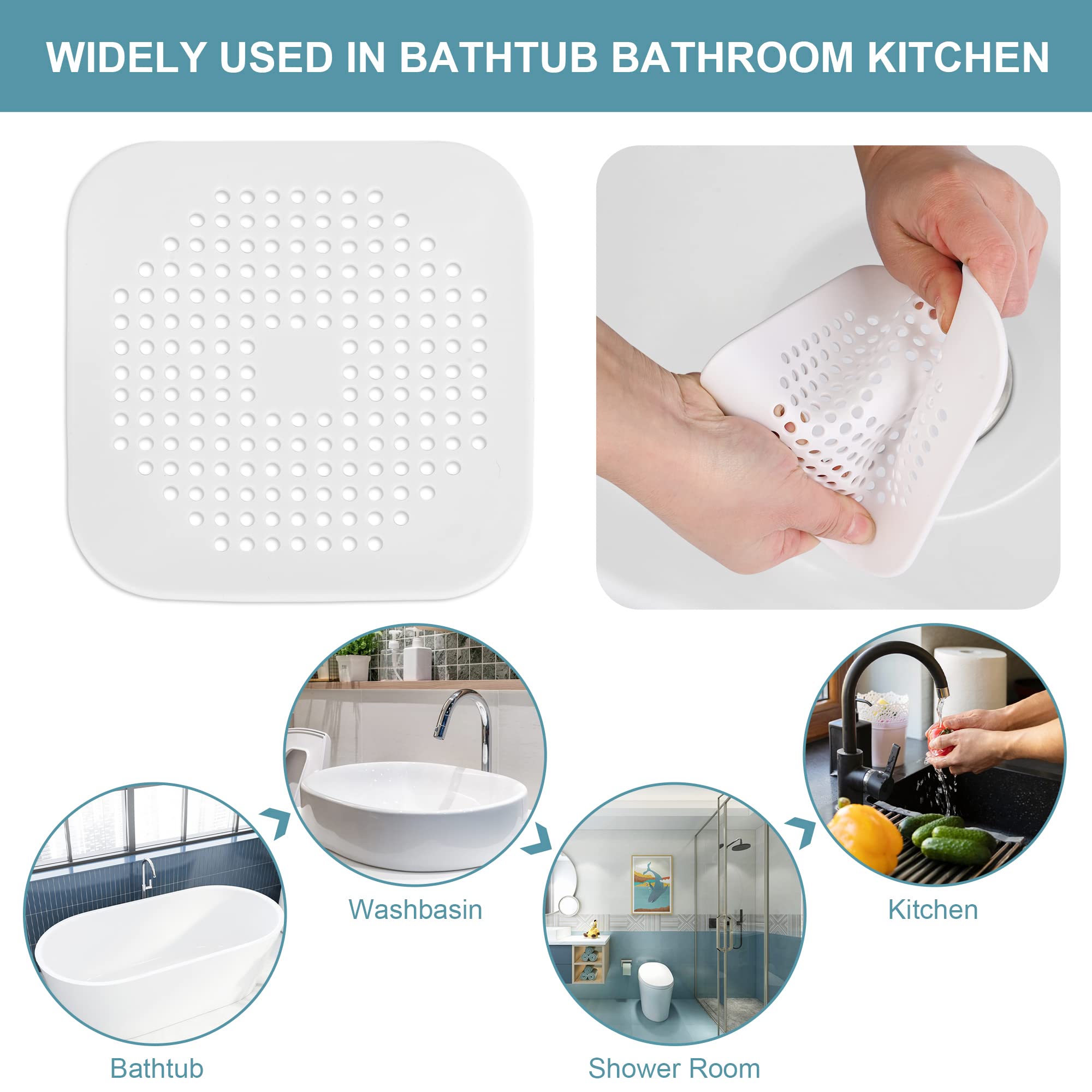 Emlim 2 Pack Hair Drain Catcher,Drain Hair Catcher,Silicone Hair Stopper with Suction Cups,Easy to Clean and Install Suit for Bathroom Bathtub Kitchen