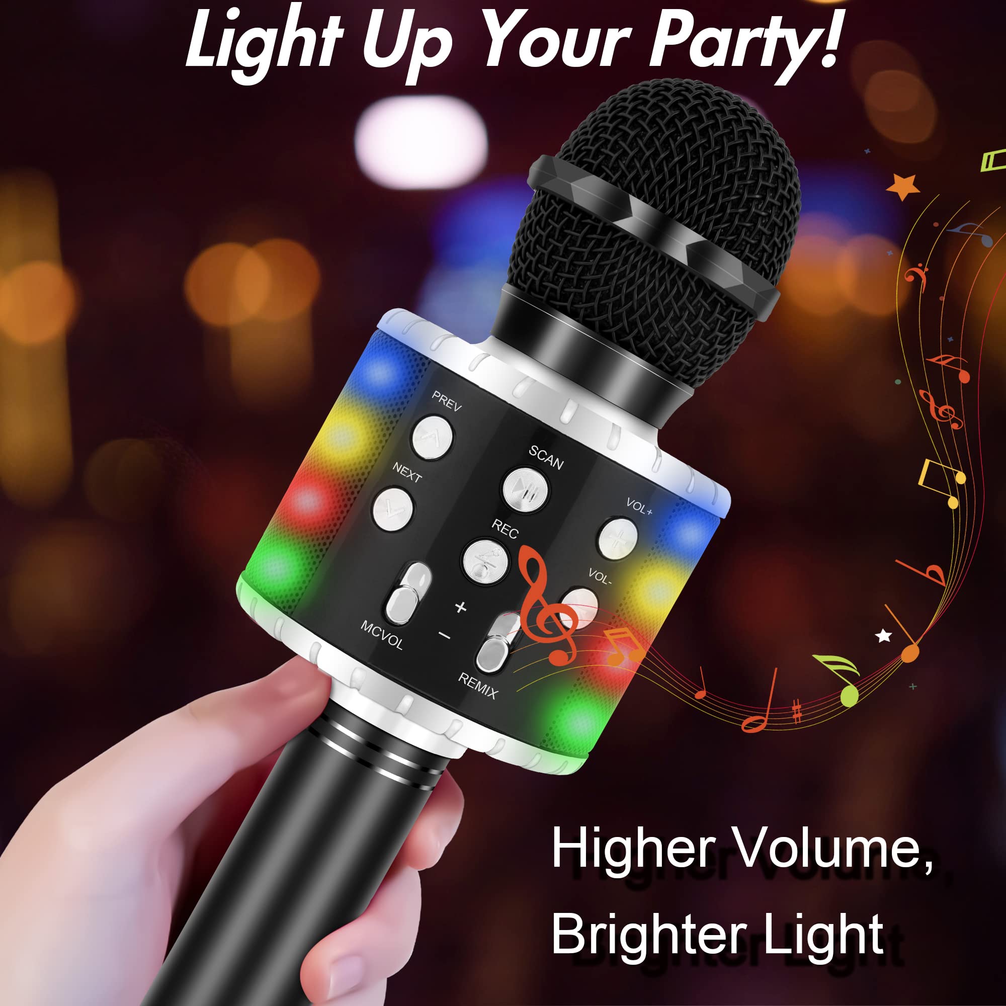 Winique Karaoke Machine for Kids, Bluetooth Mini Karaoke Machine with LED Lights, Christmas & Birthday Gift for All Ages 3 4 5 6 7 8 9 10+ Year Old Girls & Boys, Singing Anytime Anywhere(Black)