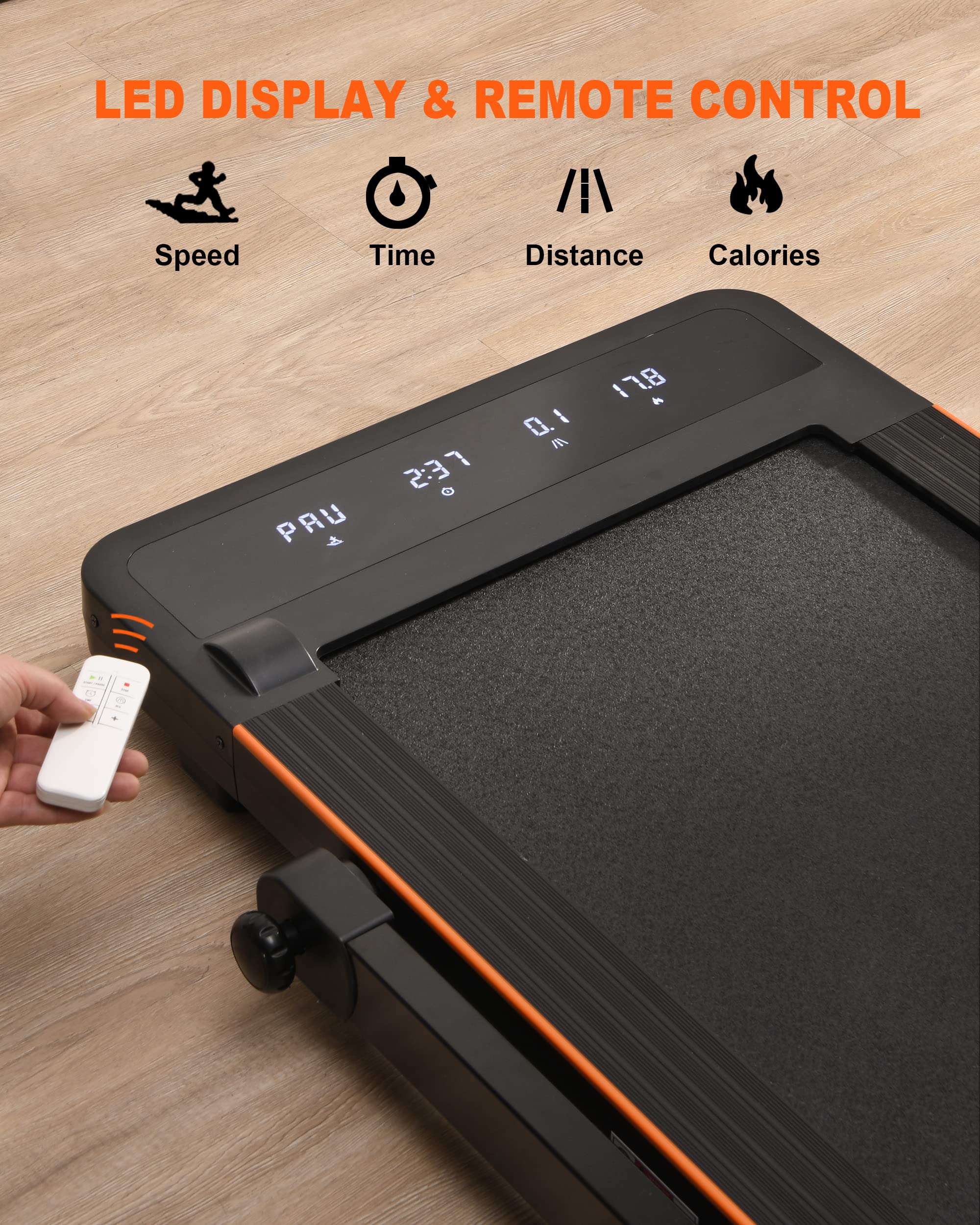 ECHANFIT 2 in 1 Under Desk Treadmill with Bluetooth Speaker, 2.5 HP Folding Electric Walking Jogging Pad with 12 Preset Programs and Remote Control for Home Office, No Assembly Required
