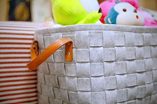 MultiLux Foldable Storage Basket Drawers Nature Handmade Rectangular Felt Fabric Storage Box Containers Felt with Handles for Home Bedroom Towels Clothes Cloest Organizer Large Size Grey