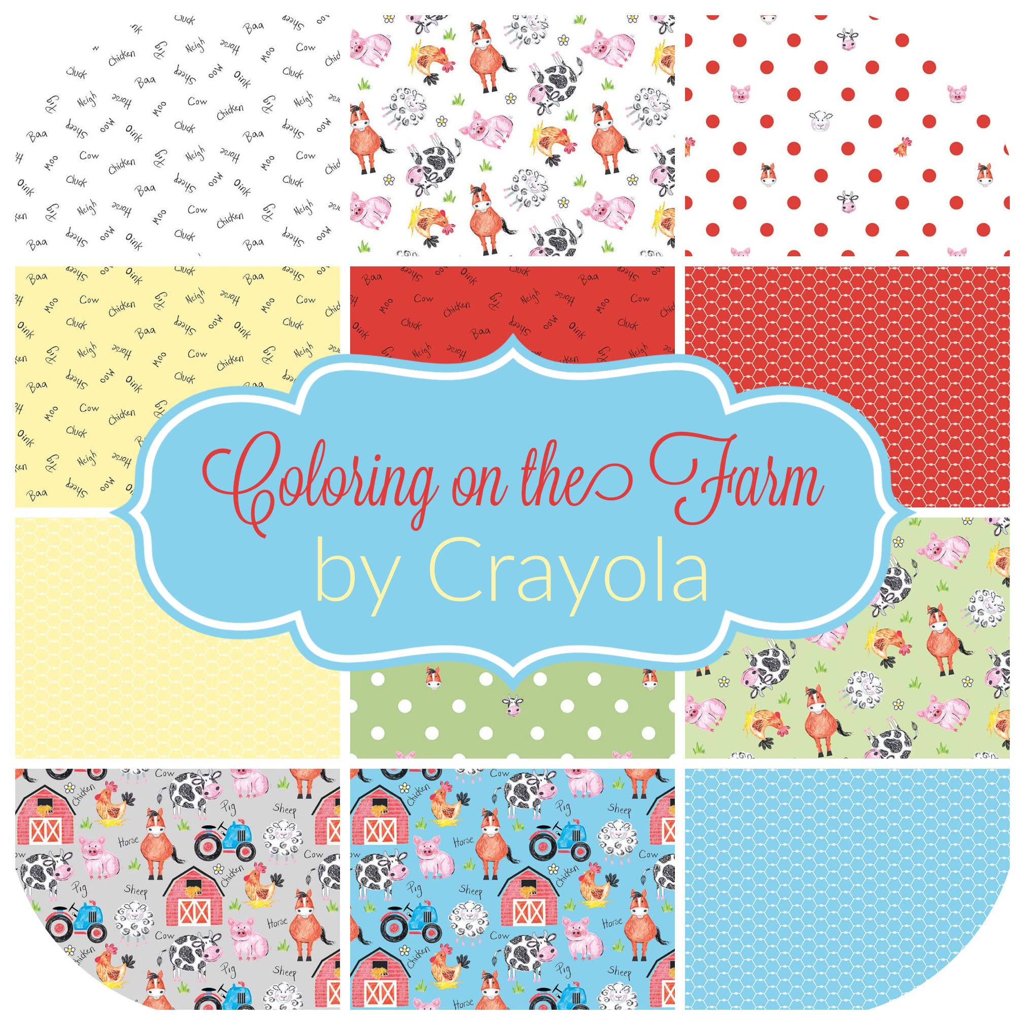 Coloring on The Farm Jelly Roll (40 Pieces) by Crayola for Riley Blake 2.5 x 44 inches (6.35 cm x 111.76 cm) Fabric Strips DIY Quilt Fabric