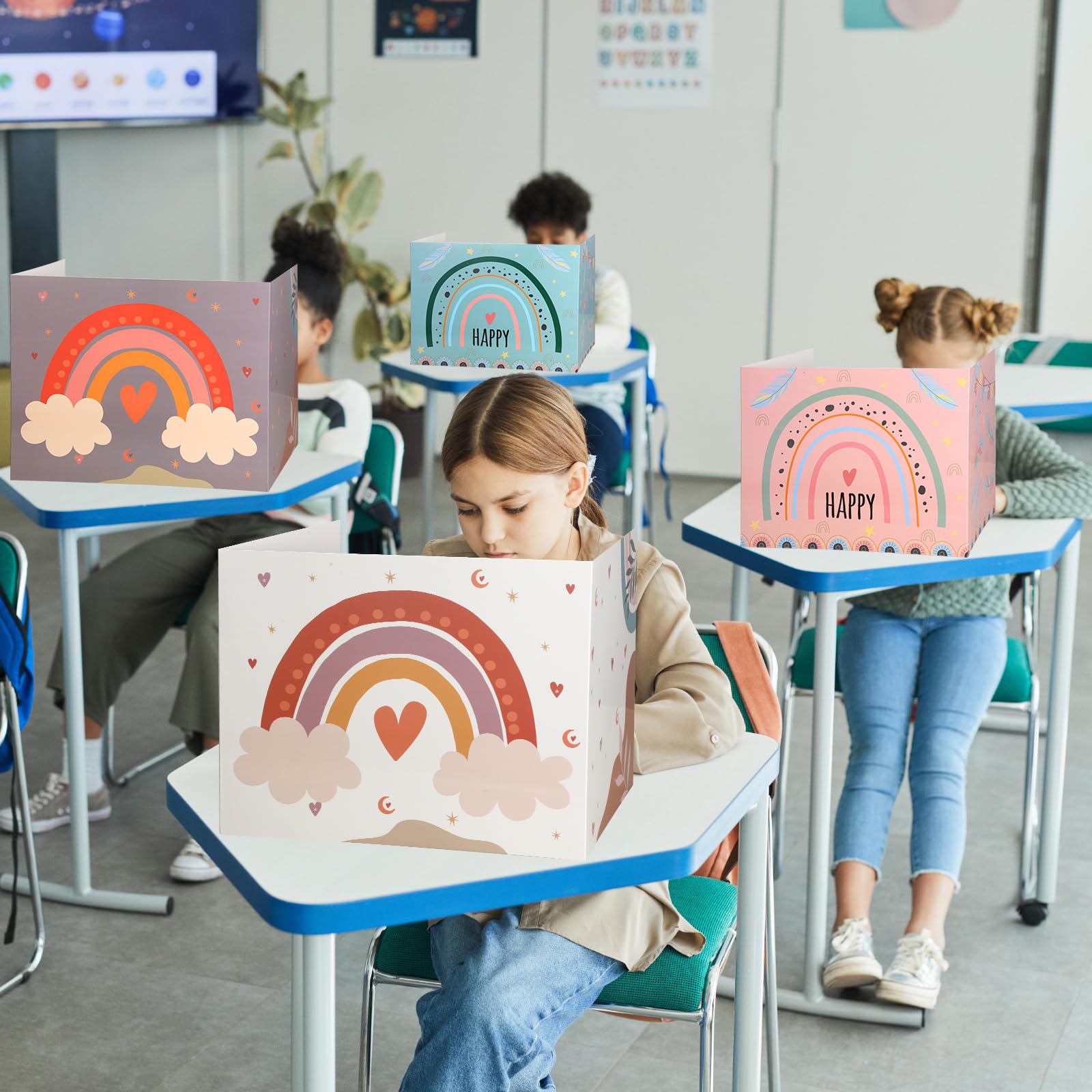 Crtiin 24 Pcs Privacy Boards Desk Privacy Folders Standard Privacy Board School Privacy Cardboard Board Desk Dividers for Student Desks Reduces Distractions Keep Eyes from Wandering (Rainbow)