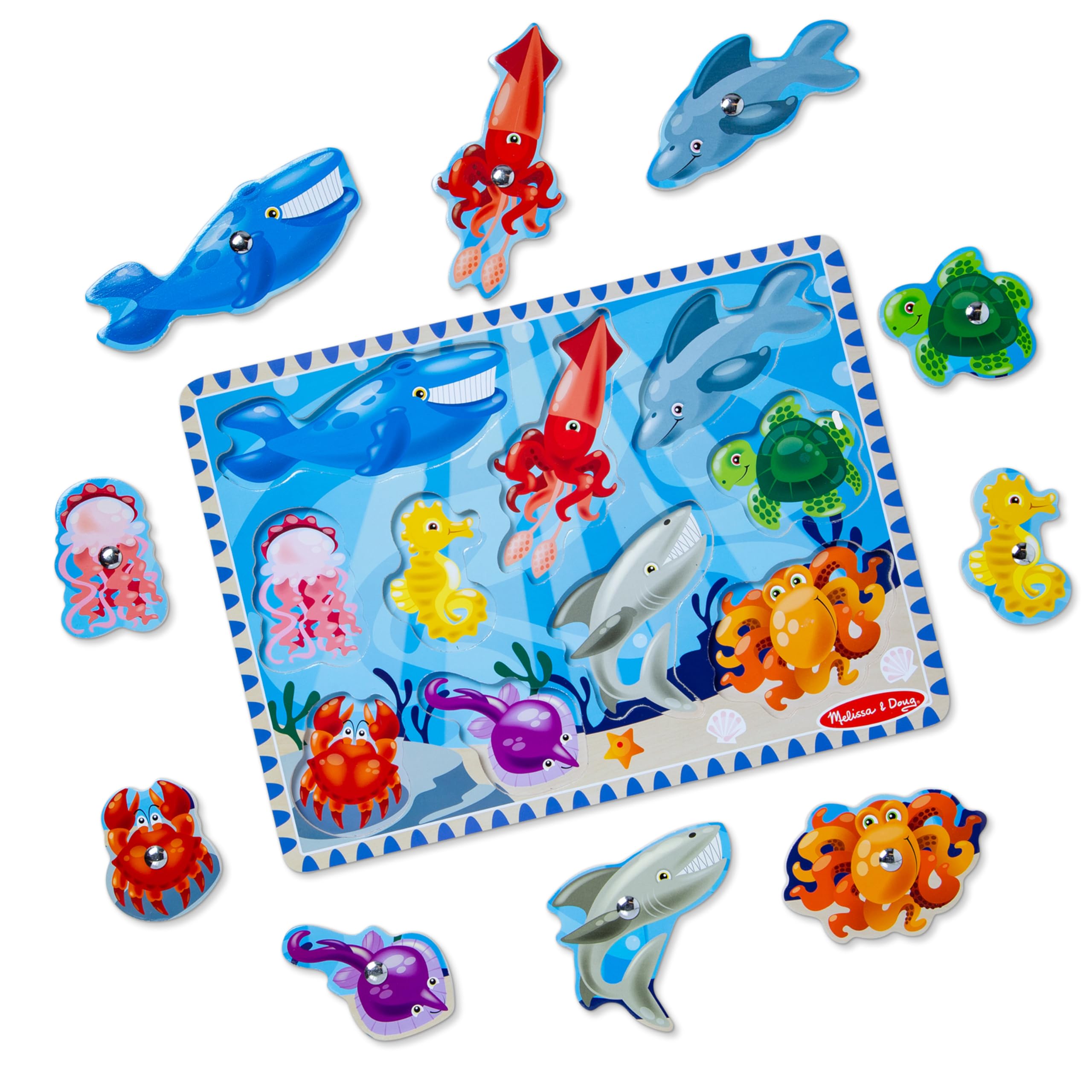 Melissa & Doug Magnetic Wooden Fishing Game and Puzzle With Wooden Ocean Animal Magnets
