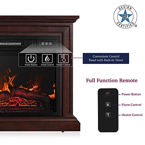 Della 31 Inch Mantel with 23 Inch 1400W Electric Fireplace with Remote Control, Heater with Realistic LED Flames, for Living Room or Bedroom - Brown