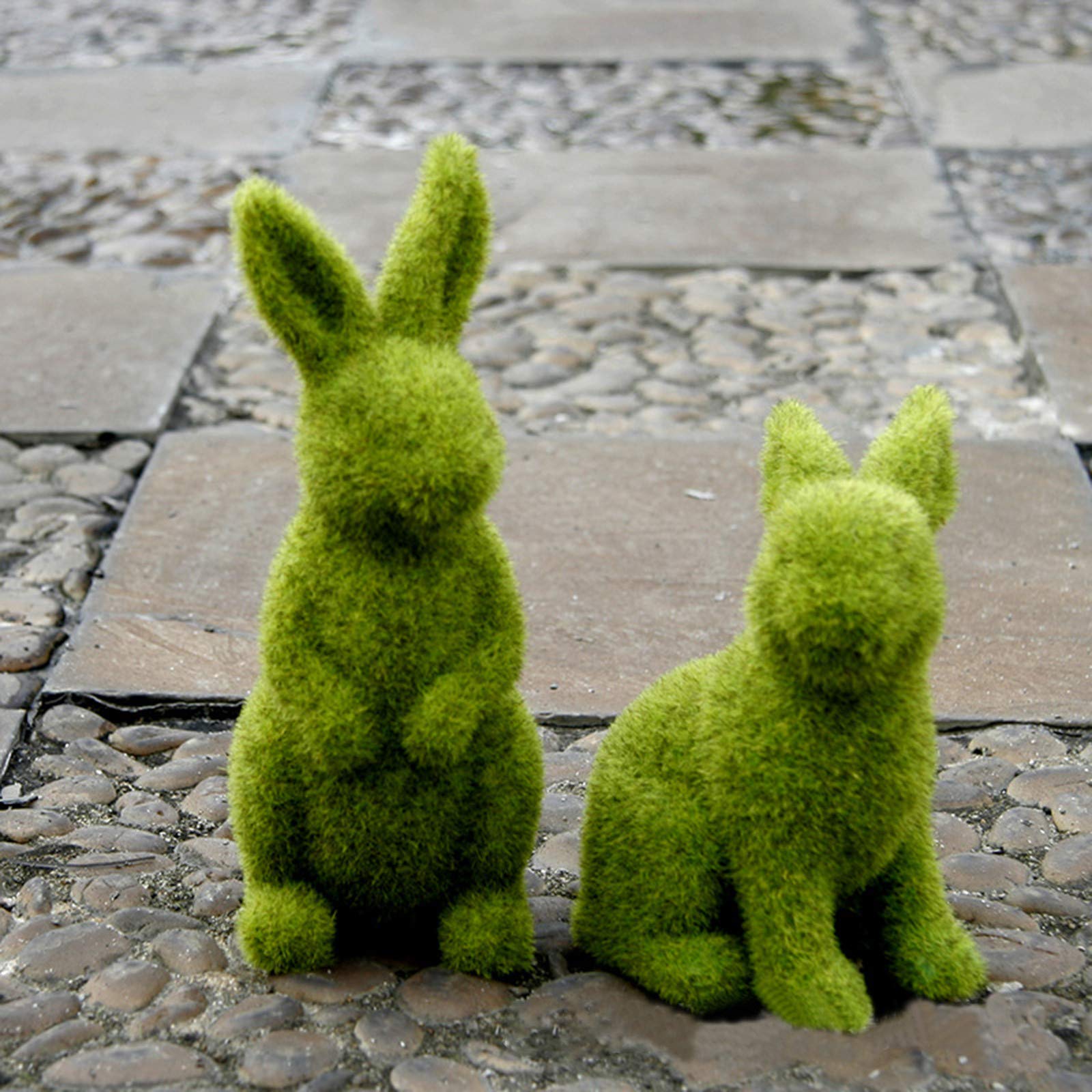 Yuemengxuan Easter Furry Flocked Bunny Garden Decorations Artificial Moss Rabbit Easter Décor Figurines Tabletop Ornament (Green 2Pcs, One Size)