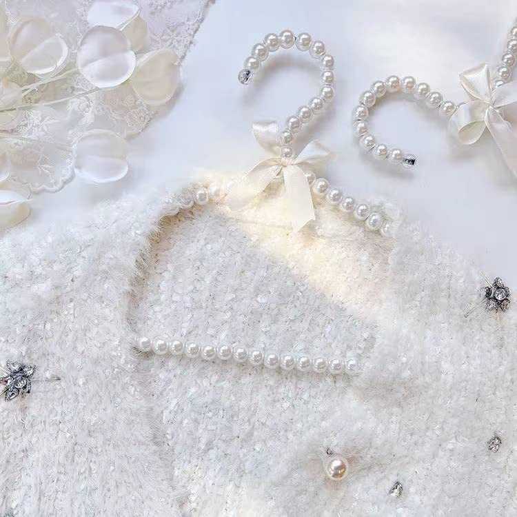 QTMY 20 Pack White Pearl Bow Clothes Hanger for Bride Wedding Dress,Shirt Bra Clothing Hangers (20 Pack)