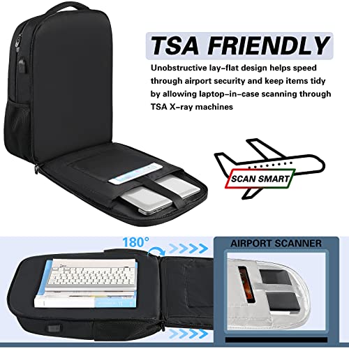 Laptop Backpack, Extra Large Backpack for Men Women, 17.3 Inch Travel Laptop Bag with USB Charging Port, Water Resistant TSA Approved Anti Theft Business College Work Computer Backpack, Black