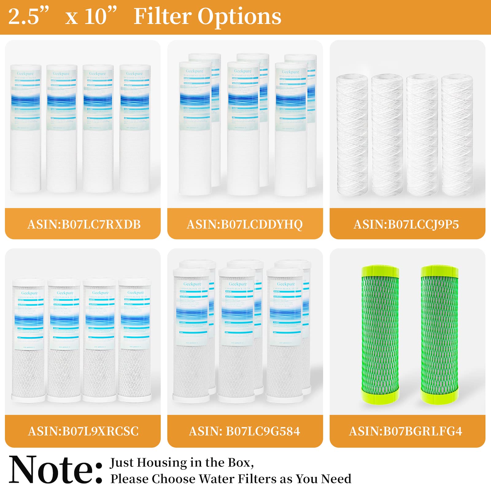 Geekpure 10-Inch Whole House Clear Filter Housing - 3/4"NPT Brass Port-Fit for 2.5" x 10" Filters