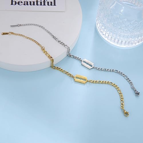 EUEAVAN Punk Stainless Steel Razor Blade Bracelet Personalize Hip Hop Dog Tag Couple Bracelet Women's Bracelets