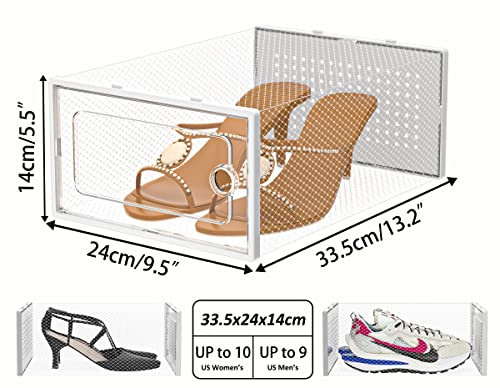 HOMIDEC 12 Pack Shoe Storage Box, Clear Plastic Stackable Sneaker Box, Shoe Organizer for Closet Under Bed Entryway(White)