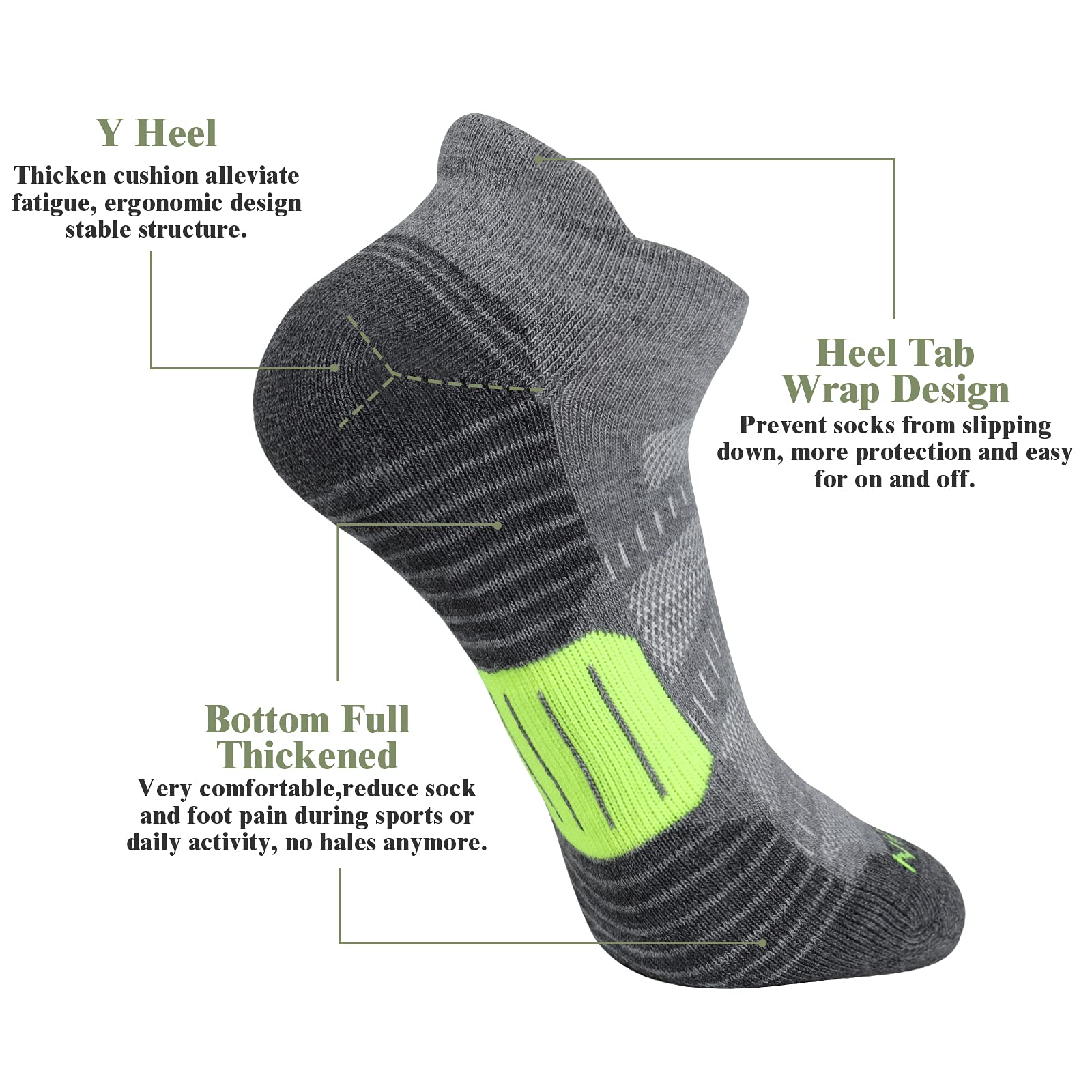 COOVAN Mens Ankle Athletic Socks 7 Pack Low Cut Cushioned Breathable Running Sports Socks