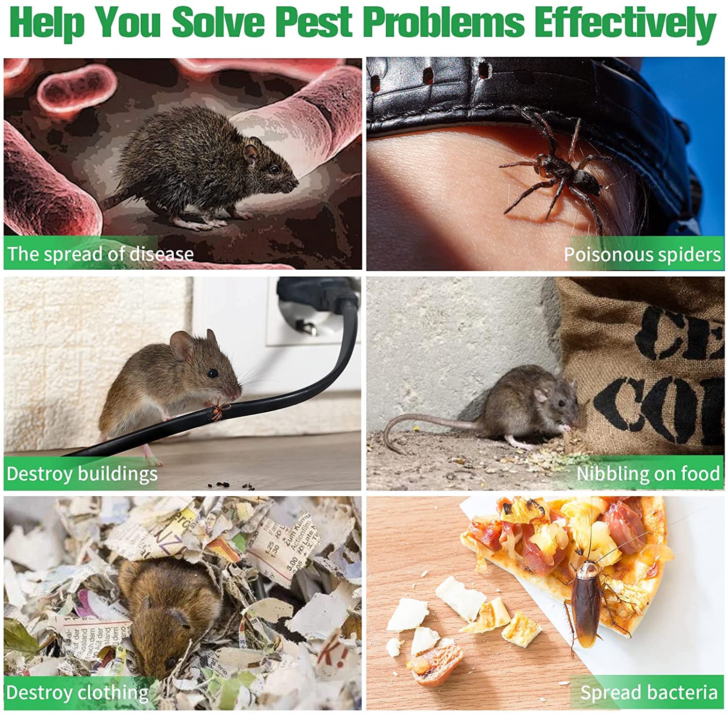 ENERJARY Ultrasonic Mouse Repellent, 2024 Ultrasonic Pest Repeller, 360° Mouse Repellent Rat Control for Home Indoor, Effectively Repels Mouse, Rodent, Roach, Mosquito (Green)