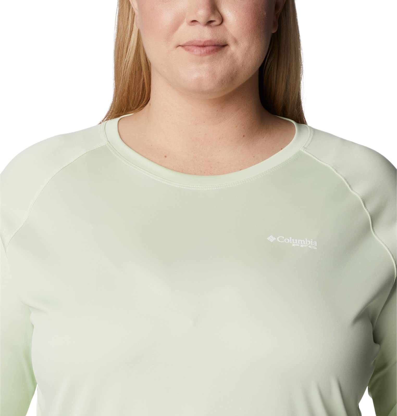 Columbia Women's Plus Size PFG Tidal Tee II Sun Protection Long Sleeve Shirt, Light Lime/White Logo, 2X