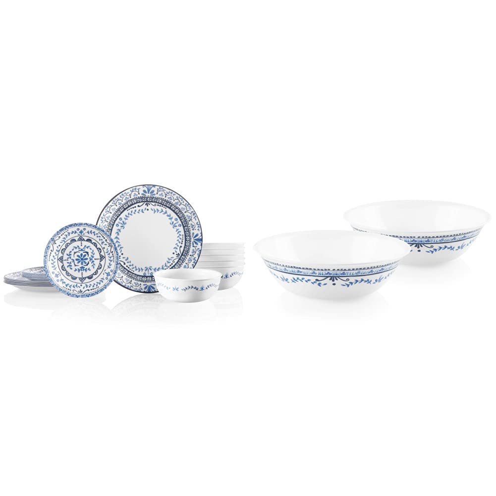 Corelle 18-Piece Dinnerware Set, Triple Layer Glass and Chip Resistant, Includes 6 Dinner Plates, 6 Appetizer Plates, and 18 oz Soup/Cereal Bowls, Classic Style