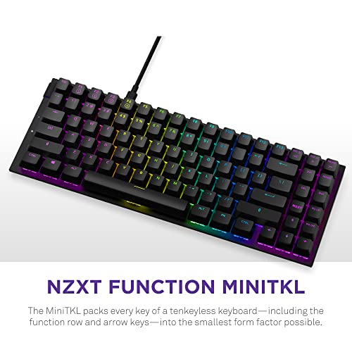 NZXT Function MiniTKL - Compact Tenkeyless Gaming Keyboard – Gateron Red Mechanical Switches: Linear, Fast, and Quiet – Hot-Swappable – RGB Backlit – Aluminum Top Plate – Sound Dampening Foam – Black