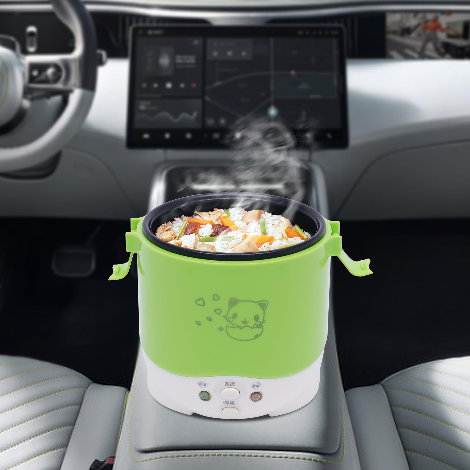 Headery Rice Cooker Small 12V, Mini Rice Cooker Steamer 1 Cup, Portable Easy Operation Well Insulated 1-2h Non-stick Rice Maker Food Steamer with Handle and Spoon for Car Home (Green)