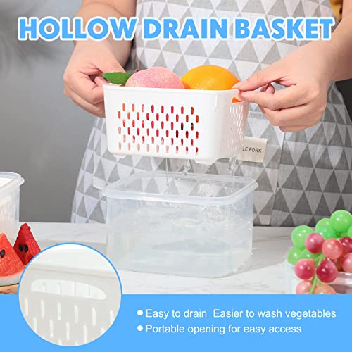 Potchen 6 Pcs Fruit Vegetable Storage Containers Plastic Produce Saver Food Refrigerator Organizer Bins Fresh for Fridge with Lids and Colander (Medium, Small), Clear