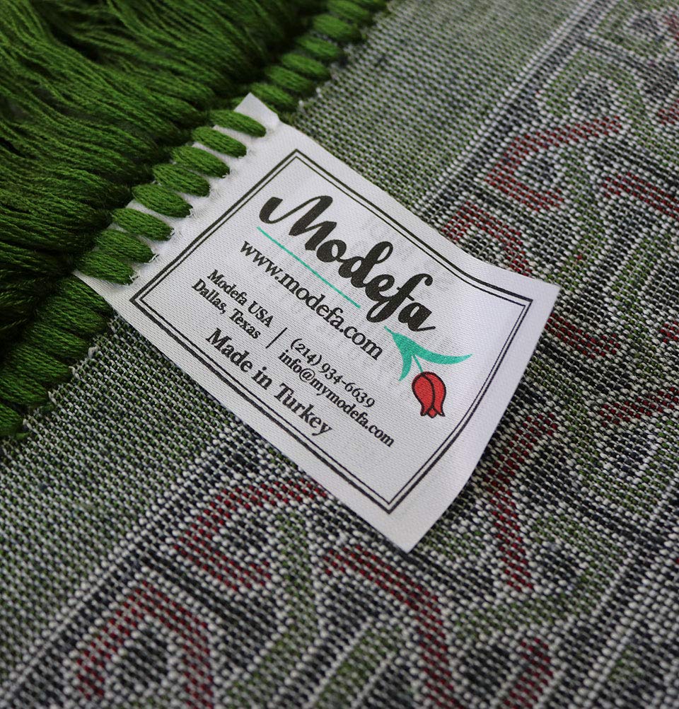 Modefa Turkish Prayer Rug | Wide 8 Multi Person Velvet Namaz Sajadah Janamaz | Family Group Mosque Carpet (Green)