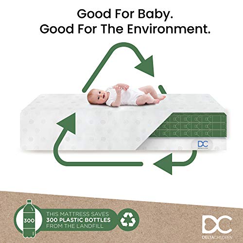 Delta Children Canopy Toddler Bed, Minnie Mouse Twinkle Galaxy Dual Sided Recycled Fiber Core Crib and Toddler Mattress (Bundle)