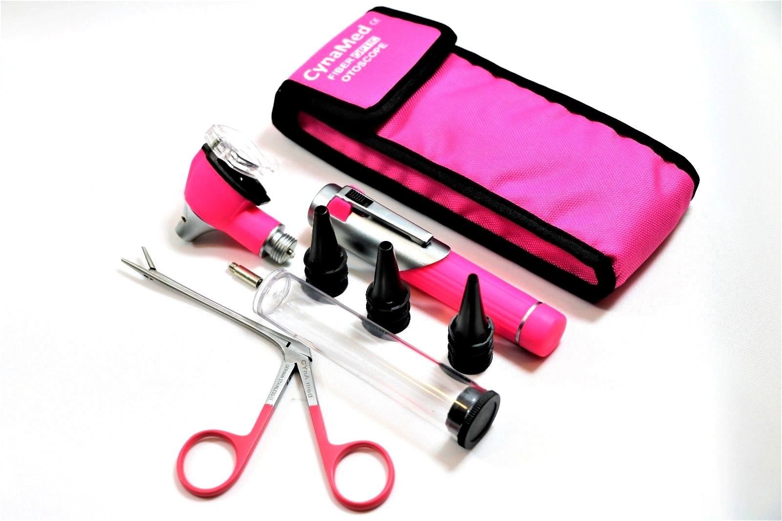 Premium Student Home Use Led Bright Light Ent Diagnostic Otoscope Pocket Size Pink Plus Alligator Ear Nose Forceps Plus 1 Extra Replacement Bulb Plus 10 Speculas Cynamed